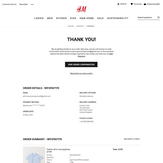 Order Confirmation Email Sample PDF Template